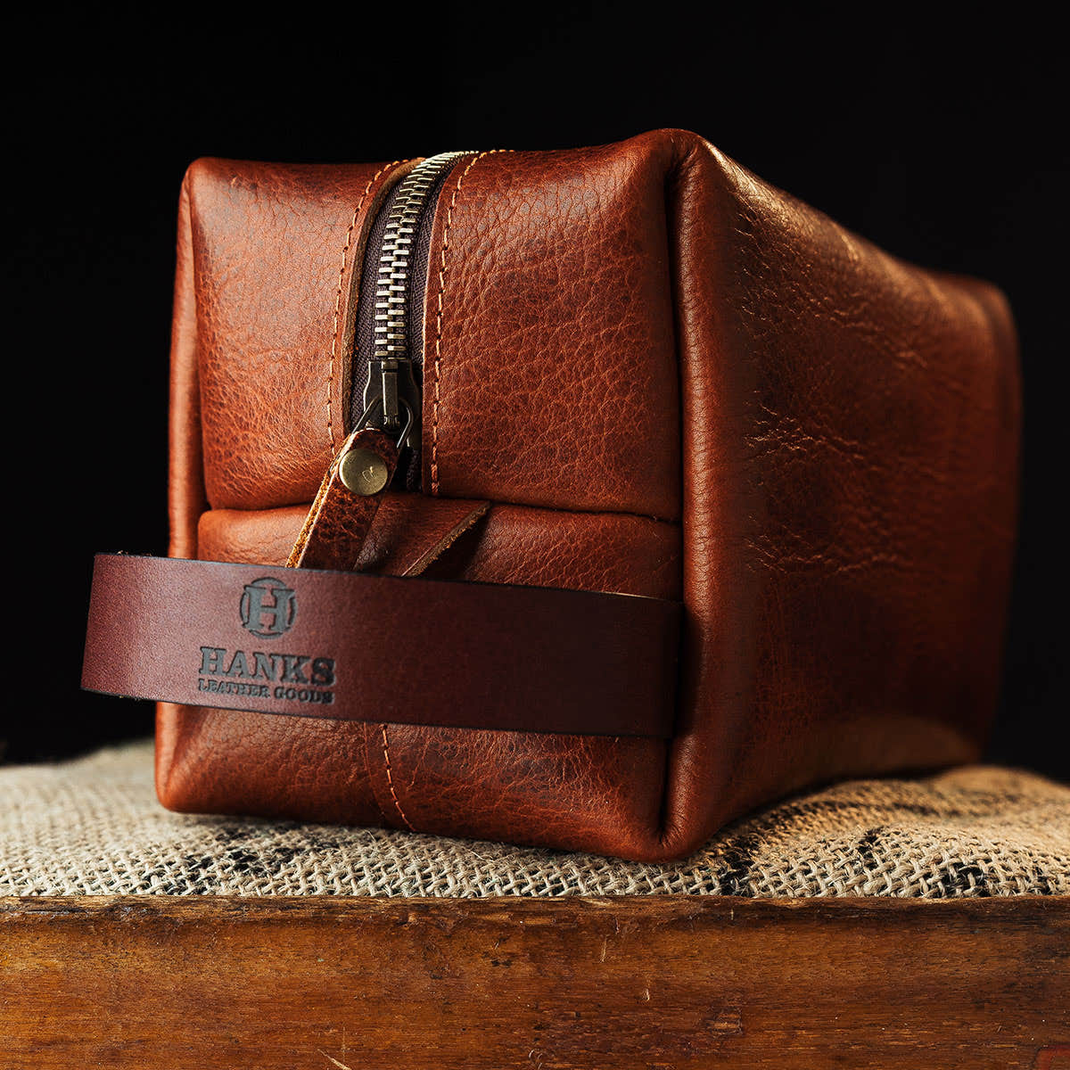 Bison Leather Dopp Bag - Shaving or Toiletry Travel Bag - Hanks Belts